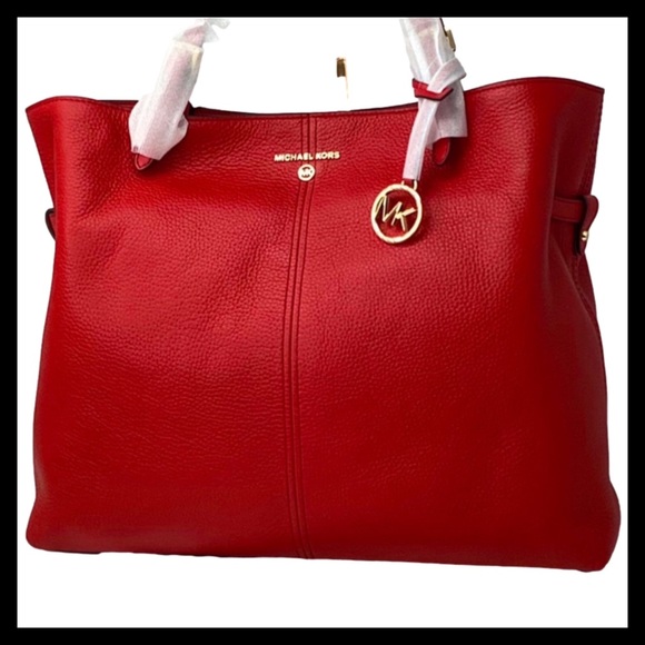 Michael Kors | Bags | Michael Kors Large Ns Leather Lenox Tote Bag Red ...